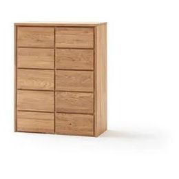 Kommode Home Affaire "Zetra Schubladenschrank, 5 Schubladen/1 T&uuml;r mit Soft-Close-Function", beige (eiche natur, ge&ouml;lt), B:88cm H:42cm T:113cm, FSC-zertifiziertes Massivholz, Sideboards, Kommode, Fertig montiert, Eiche Massivholz, Breite 88 cm