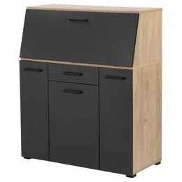 Sekret&auml;r OTTO HOME "Moid, Home-Office-Schreibtisch", braun (eiche, schwarz graphit), B:88,5cm H:106cm T:41,5cm, Sekret&auml;re, Sekret&auml;r, viele Stauraumm&ouml;glichkeiten, kompaktes & modernes Design, B. 88,5 cm