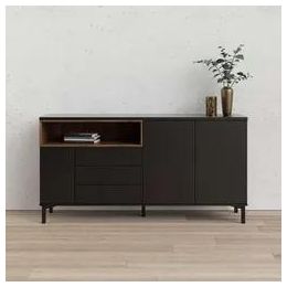 Sideboard Inosign "Roommers, Anrichte, Kommode, Stauraum, modern, praktisch", schwarz (schwarz, walnuss), B:175,7cm H:89,8cm T:48,3cm, Holzwerkstoff, Sideboards, Sideboard, 3 Schubladen, 2 Schr&auml;nke, 1 offenes Fach, B: 176 cm, H: 90 cm