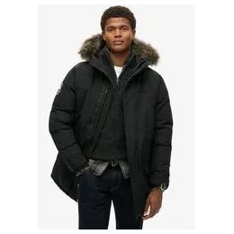 Parka Superdry "EVEREST FAUX FUR PARKA JACKET", Herren, Gr. L, schwarz (jet schwarz), Web, Obermaterial: 100% Polyester, unifarben, loose fit Po-bedeckend, Jacken Parka, Kunstfaser, loose fit