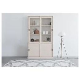 Vitrine OTTO HOME "Schr&ouml;der", wei&szlig;, B:114cm H:190cm T:40cm, MDF, Massivholz, Schr&auml;nke, Vitrine, mit 2+2 Schiebet&uuml;ren, aus massivem Kiefernholz, Breite 114 cm