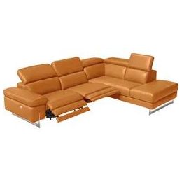 Ecksofa Egoitaliano "Candice, elegant, edel und bequem, erstklassiger Sitzkomfort, L-Form", orange, B:278cm H:100cm T:221cm, Leder &raquo;BULL&laquo; (echtes Rindsleder). Geschliffenes, pigmentiertes und behandeltes Rindsleder mit einer Dicke von 1, 3-1, 5 mm. Dieses Leder zeigt eine ziemlich weiche Hand mit einem halb undurchsichtigen Aussehen. Es handelt sich um ein gesch&uuml;tztes Leder. Eine leichte Deckschic