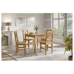 Essgruppe Home Affaire "Malm&ouml;", beige (natur, natur, natur), B:44cm H:90cm T:43cm, FSC-zertifiziertes Massivholz, Sitzm&ouml;bel-Sets, Essgruppe, bestehend aus Tisch und St&uuml;hlen in Kiefer Massivholz naturfarbig