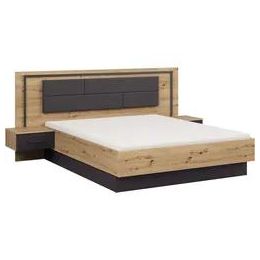 Bettanlage Rauch "Bett Doppelbett Komortbett BILBAO-EXTRA", eiche artisan, graumetallic, B:265cm H:109cm T:207cm, Holzwerkstoff, Schlafzimmerm&ouml;bel-Sets, Bettgestell, Polster-Kopfteil in Lederoptik basalt, mit Beleuchtung MADE IN GERMANY, Topseller