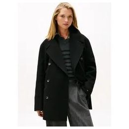 Kurzmantel Tommy Hilfiger "DF WOOL BLEND REG PEACOAT", Damen, Gr. 36, schwarz, Web, Obermaterial: 60% Wolle, 40% Polyester, unifarben, h&uuml;ftbedeckend, V-Ausschnitt, M&auml;ntel Kurzmantel, mit Wolle