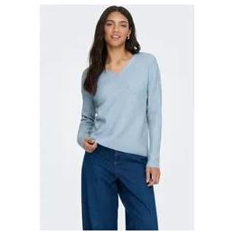 V-Ausschnitt-Pullover Only "ONLCAMILLA V-NECK L/S PULLOVER KNT NOOS", Damen, Gr. XS, cashmere blau detail:melange, Strick, Obermaterial: 74% Polyacryl, 24% Polyester, 2% Elasthan, meliert, regular fit normal, V-Ausschnitt, Strickb&uuml;ndchen, Pullover, Materialmix, regular fit