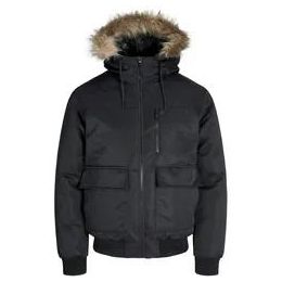 Jack & Jones Bomberjacke JACK & JONES "JJCHARLIE DETACHABLE FAUX FUR BOMBER", Herren, Gr. XL, schwarz, Web, Obermaterial: 100% Polyester, unifarben, regular fit, Jacken Bomberjacke