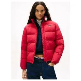 Tommy Hilfiger Steppjacke TOMMY JEANS "TJW ESS PUFFER FLAG JACKET EXT", Damen, Gr. XXXL(46), rot (ruby rhubarb), Web, Obermaterial: 100% Nylon, unifarben mit Farbeinsatz, regular fit, Jacken Steppjacke