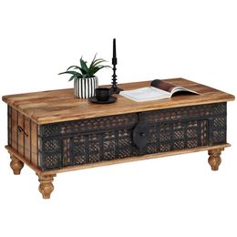 Landscape Couchtisch, Natur, Holz, Metall, Mangoholz, massiv, rechteckig, rund, 60x45x120 cm, Stauraum, einfacher Aufbau, Wohnzimmer, Wohnzimmertische, Couchtische, Couchtische mit Stauraum