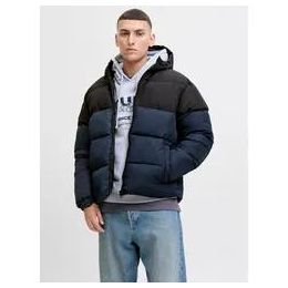 Jack & Jones Steppjacke JACK & JONES "JJMAZE PUFFER HOOD", Damen, Gr. L, sky captain detail:schwarz blocking, Web, Obermaterial: 100% Polyester, regular fit, Jacken Steppjacke