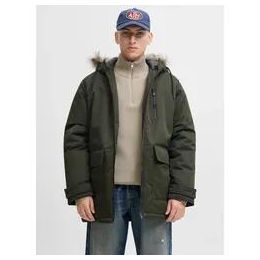 Jack & Jones Parka JACK & JONES "JJCHARLIE DETACHABLE FAUX FUR PARKA", Herren, Gr. XS, gr&uuml;n (rosin), Web, Obermaterial: 100% Polyester, unifarben, regular fit, Jacken Parka