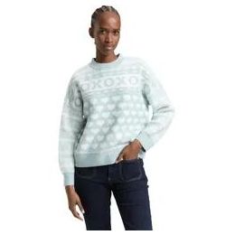 Strickpullover Tom Tailor DENIM, Damen, Gr. L, mint wei&szlig;, Strick, Obermaterial: 62% Polyacryl, 25% Polyester, 10% Baumwolle, 3% Elasthan, bedruckt, bequem h&uuml;ftbedeckend, Rundhals, Flachstrickb&uuml;ndchen, Pullover Strickpullover, mit Allover-Muster