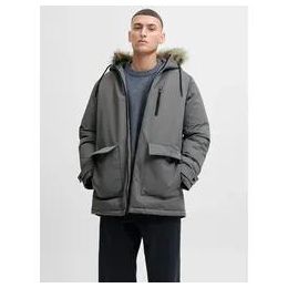 Jack & Jones Parka JACK & JONES "JJCHARLIE DETACHABLE FAUX FUR PARKA", Herren, Gr. S, grau (castlerock), Web, Obermaterial: 100% Polyester, unifarben, regular fit, Jacken Parka