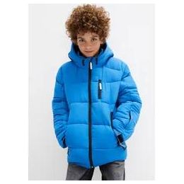 Steppjacke bonprix, Jungen, Gr. 164/170, blau, Steppware, Obermaterial: 100% Polyester. Kapuzenfutter: 100% Polyester. &Auml;rmelfutter: 100% Polyester, unifarben, normal h&uuml;ftbedeckend, Rundhals, Jacken Steppjacke, mit Kapuze und Fleece, normale Passform, mit reflektierenden Details