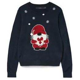 V&eacute;ro Moda Weihnachtspullover VERO MODA "VMCUTE LS O-NECK PULLOVER XMAS BOX", Damen, Gr. S, navy blazer detail:with chinese rot, birch, schwarz ( santa ), Strick, Obermaterial: 100% Polyacryl, gemustert, Rundhals, Pullover Weihnachtspullover