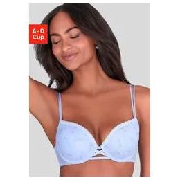 Push-up-BH Vivance "Thea", Damen, Gr. 85, Cup C, hellblau, Netz, Obermaterial: 56% Polyester, 38% Polyamid, 6% Elasthan, BHs Push-up-BH, mit Blumen aus feiner Stickereispitze, sexy Dessous