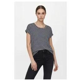 Kurzarmshirt Only CARMAKOMA "CARMOSTER STRIPE S/S O-NECK TOP JRS NOOS", Damen, Gr. L, night sky stripes:cloud dancer, Jersey, Obermaterial: 75% Viskose, 20% Polyester, 5% Elasthan, gestreift, regular fit normal, Rundhals, Shirts
