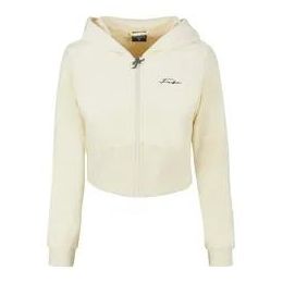 Kapuzenpullover Fubu "Fubu Damen FW224-020-1 Signature Velours Zip Hoodie offwhite", Damen, Gr. L, sanftes wei&szlig;, 93% Polyester, 7% Elasthan, mehrfarbig, normal, ohne Ausschnitt, Pullover Kapuzenpullover