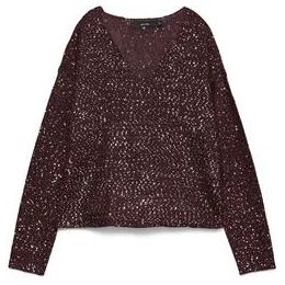 V&eacute;ro Moda Strickpullover VERO MODA "VMLEILANI NEW LS V-NECK PULLOVER REP", Damen, Gr. M, winetasting detail:with silber sequins, Strick, Obermaterial: 68% Polyester, 32% Polyacryl, Glitzermuster, loose fit normal, V-Ausschnitt, Pullover Strickpullover