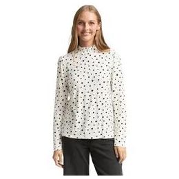 Langarmshirt Tom Tailor DENIM, Damen, Gr. XL, small sanftes wei&szlig; schwarz dot print, Single Jersey, Obermaterial: 95% Viskose, 5% Elasthan, bedruckt, regular fit normal, ohne Ausschnitt, gerader Abschluss, Shirts Langarmshirt, mit All-Over Print
