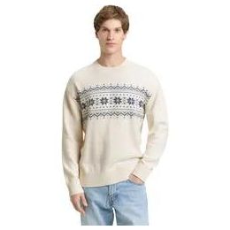 Strickpullover Tom Tailor DENIM, Herren, Gr. L, wool wei&szlig;, Strick, Obermaterial: 60% Baumwolle, 40% Polyacryl, bedruckt, normal normal, Rundhals, Flachstrickb&uuml;ndchen, Pullover Strickpullover, mit Norweger-Muster