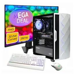 Hyrican GAMEMAX Gaming-PC-Komplettsystem "MegaDeal Diamond WT 2703 AMD Ryzen 7 5700X RTX 5060 16GB 1TB SSD", Energieeffizienz: E (A-G), wei&szlig;, Microsoft Windows 11 Home (64 Bit), 16 GB RAM 1.000 GB SSD, Computer_Komplettsysteme, Windows 11 + MSI MAG 32C6X Curved Monitor, 80cm (32")
