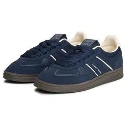 Tommy Hilfiger Plateausneaker TOMMY JEANS "THE GREENWICH EDGE SUEDE", Herren, Gr. 42, dunkelblau, wei&szlig;, Lederimitat, Textil, Veloursleder, kontrastfarbene Details, Schuhe Plateausneaker, Freizeitschuh, Halbschuh, Schn&uuml;rschuh mit gepolstertem Schaftrand
