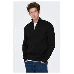 Only & Sons Troyer ONLY & SONS "ONSTING LIFE REG HALF ZIP KNIT NOOS", Herren, Gr. XL, schwarz, Strick, Obermaterial: 100% Baumwolle, unifarben, regular fit normal, ohne Ausschnitt, B&uuml;ndchen, Pullover Troyer, Baumwolle, regular fit