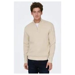 Only & Sons Troyer ONLY & SONS "ONSTING LIFE REG HALF ZIP KNIT NOOS", Herren, Gr. M, gardenia, Strick, Obermaterial: 100% Baumwolle, meliert, regular fit normal, ohne Ausschnitt, B&uuml;ndchen, Pullover Troyer, Baumwolle, regular fit