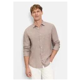 Langarmhemd OLYMP "OLYMP Casual, regular fit, Kent", Herren, Gr. S, Normaler Arm, braun, 100% Leinen, Hemden