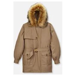 Madeleine Mode Parka MADELEINE "Parka Parka mit Kapuze und abnehmbarem Fake-Fur", Damen, Gr. 42, beige (macadamia), Obermaterial: 65% Polyester PES. 35% Baumwolle CO., Modern, M&auml;ntel Parka