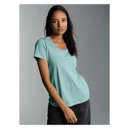 T-Shirt TRIGEMA "TRIGEMA Damen T Shirt aus Biobaumwolle", Damen, Gr. XL, gletscher, Single Jersey, 100% Baumwolle (Bio-Baumwolle kbA), Basic, lang, ohne Ausschnitt, Shirts T-Shirt