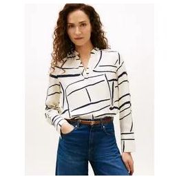 Langarmbluse Tommy Hilfiger "VIS TWILL V NECK BLOUSE LS", Damen, Gr. 36, flag feathers calico, Web, Obermaterial: 100% Viskose, unifarben, normal, Blusen, mit Knopfleiste