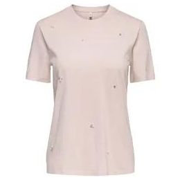 Kurzarmshirt Only "ONLPARKER S/S O-NECK BLING TOP BOX JRS", Damen, Gr. S, pale lila detail:all over stone and pearl mix, Jersey, Obermaterial: 50% Baumwolle, 50% Modal, unifarben, figurbetont normal, Rundhals, Shirts, Materialmix, regular fit, Rundhals, mit Strass-Stein Detail