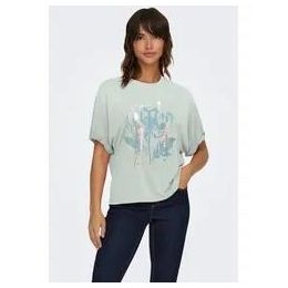 T-Shirt Only "ONLFREE LIFE S/S FOLD-UP TOP BOX JRS", Damen, Gr. XS, jadeite print:free imperfect, Jersey, Obermaterial: 70% Modal, 30% Polyester, bedruckt, regular fit normal, Rundhals, Shirts T-Shirt, Materialmix, regular fit, Rundhals