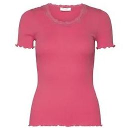 Spitzenshirt rosemunde "Beatha lace t-shirt mit Seide mit Seide", Damen, Gr. L, himbeere, Feinstrick, Obermaterial: 55% Seide, 45% Baumwolle, unifarben, eng h&uuml;ftbedeckend, Rundhals, gewellter Abschluss, Shirts, wundersch&ouml;nes Halbarmshirt mit edler Spitze am Rundhalsausschnitt