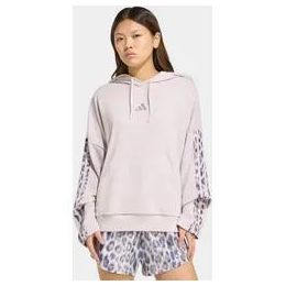 Kapuzensweatshirt Adidas SPORTSWEAR "SEASONAL ESSENTIALS FRENCH TERRY HOODIE, LEOPARDENPRINT, 3-STREIFEN", Damen, Gr. S, ice lila, multicolor, Obermaterial: 55% Baumwolle, 36% Polyester, 9% Viskose, angesetztes B&uuml;ndchen, Sweatshirts
