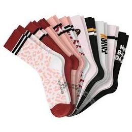Kurzsocken Schiesser "Socken Legwear Teens 10er Pack", M&auml;dchen, Gr. 39-42, bunt (rosa, schwarz, wei&szlig;, rot, rosa, wei&szlig;), Obermaterial: 75% Baumwolle CO. 24% Polyamid PA. 1% Elasthan EL., Socken