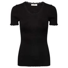 Spitzenshirt rosemunde "Beatha lace t-shirt mit Seide mit Seide", Damen, Gr. M, schwarz, Feinstrick, Obermaterial: 55% Seide, 45% Baumwolle, unifarben, eng h&uuml;ftbedeckend, Rundhals, gewellter Abschluss, Shirts, wundersch&ouml;nes Halbarmshirt mit edler Spitze am Rundhalsausschnitt
