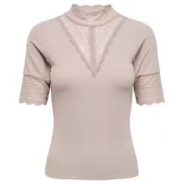 Spitzenshirt Only "ONLTILDE HIGHNECK S/S TOP JRS NOOS", Damen, Gr. XS, etherea, Jersey, Obermaterial: 95% Viskose, 5% Elasthan, unifarben, slim fit normal, hoch geschlossener Ausschnitt, Shirts