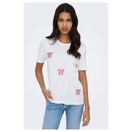 Kurzarmshirt Only "ONLKITA REG S/S PRINT TOP NOOS", Damen, Gr. M, hellwei&szlig; detail:rosy touch cute bows, Jersey, Obermaterial: 100% Baumwolle, bedruckt, regular fit normal, Rundhals, Shirts