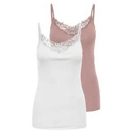 Longtop Only "ONLLULU LACE SINGLET 2PACK CS JRS", Damen, Gr. XS, adobe rose pack:wei&szlig;, Jersey, Obermaterial: 100% Baumwolle, unifarben, h&uuml;ftlang, V-Ausschnitt, Tops
