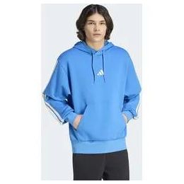 Kapuzensweatshirt Adidas SPORTSWEAR "ESSENTIALS 3-STREIFEN HOODIE", Herren, Gr. XXL, ray blau, sanftes wei&szlig;, Obermaterial: 55% Baumwolle, 36% Polyester, 9% Viskose, angesetztes B&uuml;ndchen, Sweatshirts