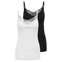 Longtop Only "ONLLULU LACE SINGLET 2PACK CS JRS", Damen, Gr. S, schwarz pack:wei&szlig;, Jersey, Obermaterial: 100% Baumwolle, unifarben, h&uuml;ftlang, V-Ausschnitt, Tops