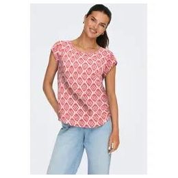 Shirtbluse Only "ONLVIC S/S AOP TOP NOOS PTM", Damen, Gr. 34, equestrian rot aop:warm tiles, Web, Obermaterial: 97% Polyester, 3% Elasthan, bedruckt, regular fit h&uuml;ftlang, Rundhals, Blusen, mit Allover Druck