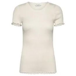 Spitzenshirt rosemunde "Beatha lace t-shirt mit Seide mit Seide", Damen, Gr. XL, wollwei&szlig;, Feinstrick, Obermaterial: 55% Seide, 45% Baumwolle, unifarben, eng h&uuml;ftbedeckend, Rundhals, gewellter Abschluss, Shirts, wundersch&ouml;nes Halbarmshirt mit edler Spitze am Rundhalsausschnitt