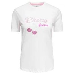 Kurzarmshirt Only "ONLNIKITA REG S/S TOP BOX JRS", Damen, Gr. L, hellwei&szlig; print:cherry season, Jersey, Obermaterial: 100% Baumwolle, bedruckt, regular fit normal, Rundhals, Shirts, Baumwolle, regular fit, Rundhals, Regular Waist