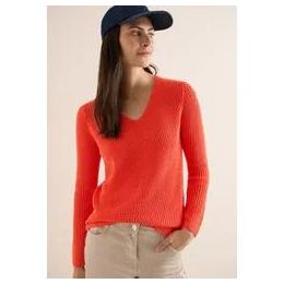 Strickpullover Cecil, Damen, Gr. L (42), cherry tomato orange, Strick, Obermaterial: 75% Baumwolle, 25% Polyester, unifarben, l&auml;ssig geschnitten h&uuml;ftbedeckend, V-Ausschnitt, abgerundeter Saum, Pullover Strickpullover, mit V-Auschnitt