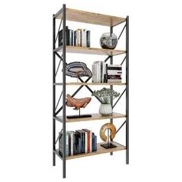 Standregal Vcm "Holz Metall Stand Regal B&uuml;ro B&uuml;cher Insasi 5fach", braun (honig, eiche), B:66cm T:34cm, Regale, Standregal