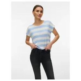 V&eacute;ro Moda Kurzarmshirt VERO MODA "VMWIDE STRIPE SL TOP GA JRS NOOS", Damen, Gr. S, brunnera blau stripes:snow wei&szlig;, Jersey, Obermaterial: 96% Viskose, 4% Elasthan, gestreift, regular fit normal, Rundhals, Shirts, Viskosemischung